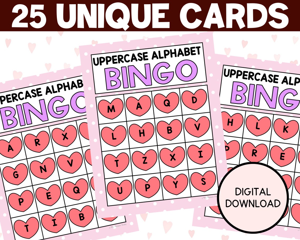 Uppercase Alphabet Bingo | Valentine Bingo | Valentine Alphabet Bingo ...