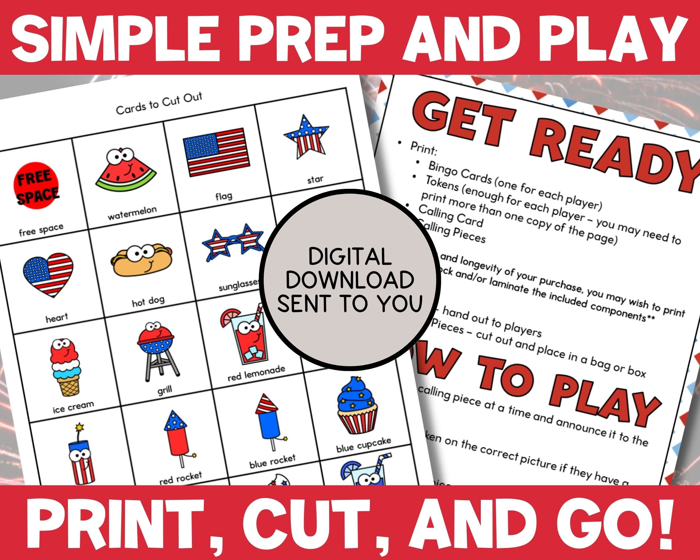 4th of July Printable Bingo Game, Independence Day Party Game ...