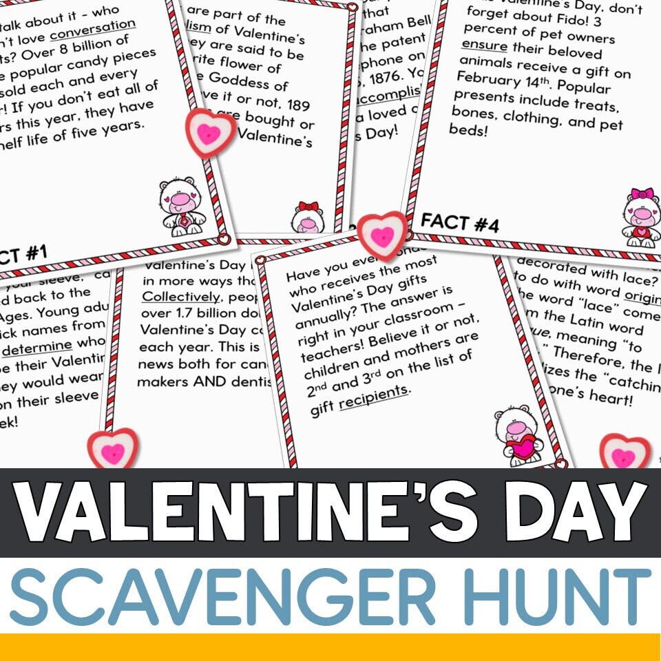 Valentine's Day Scavenger Hunt for Kids, Fun February Party Activity ...
