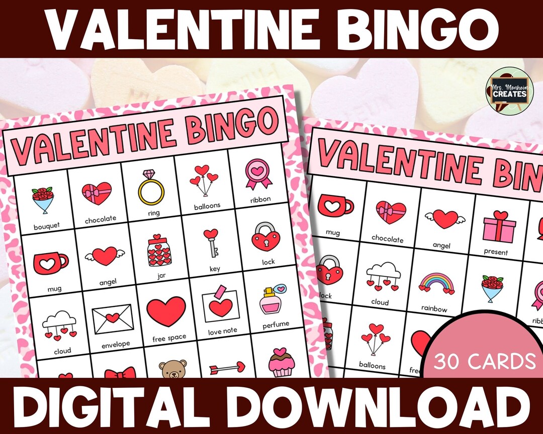 Valentine's Day Bingo Valentine Bingo Valentine Classroom Printable ...