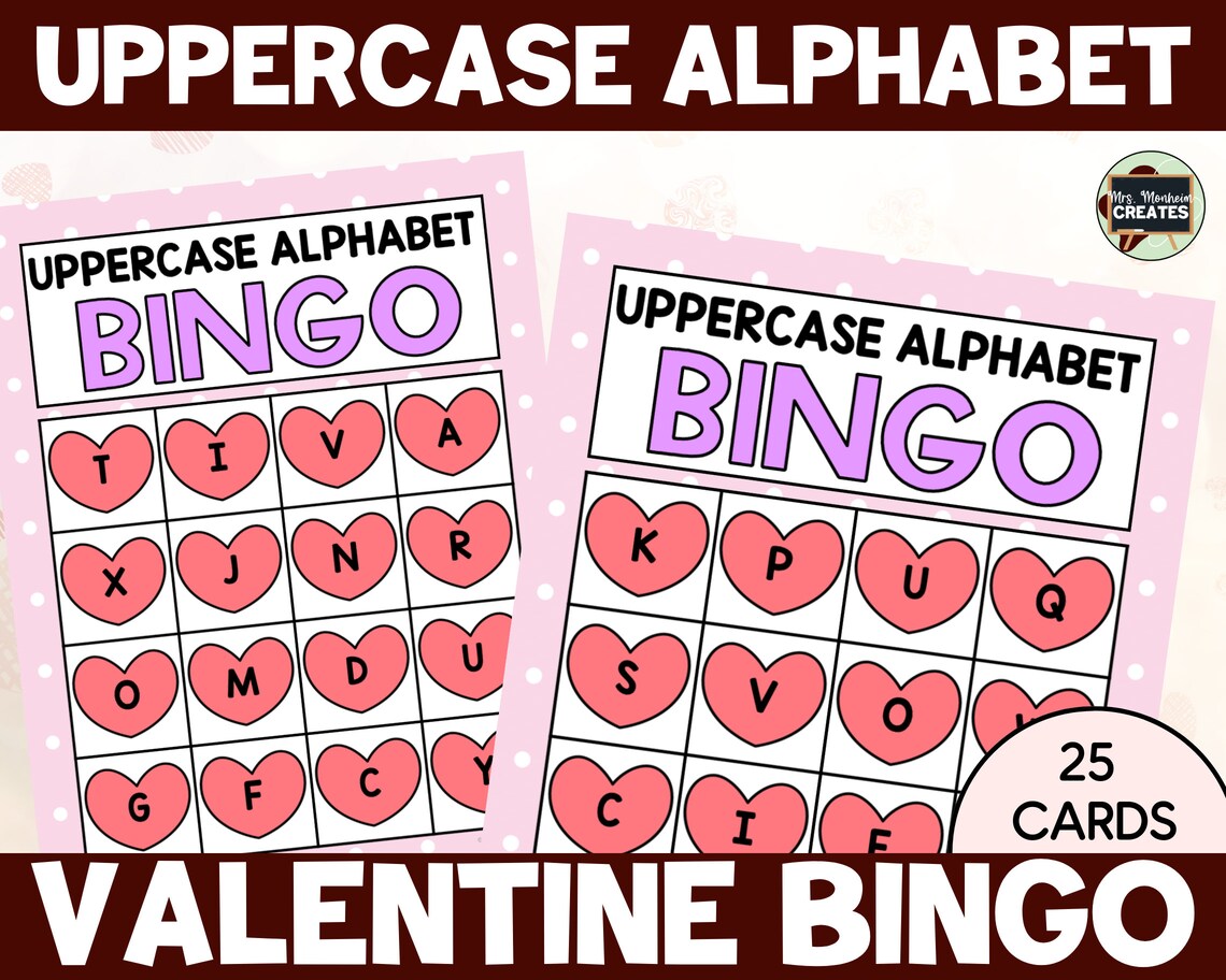 Uppercase Alphabet Bingo | Valentine Bingo | Valentine Alphabet Bingo ...