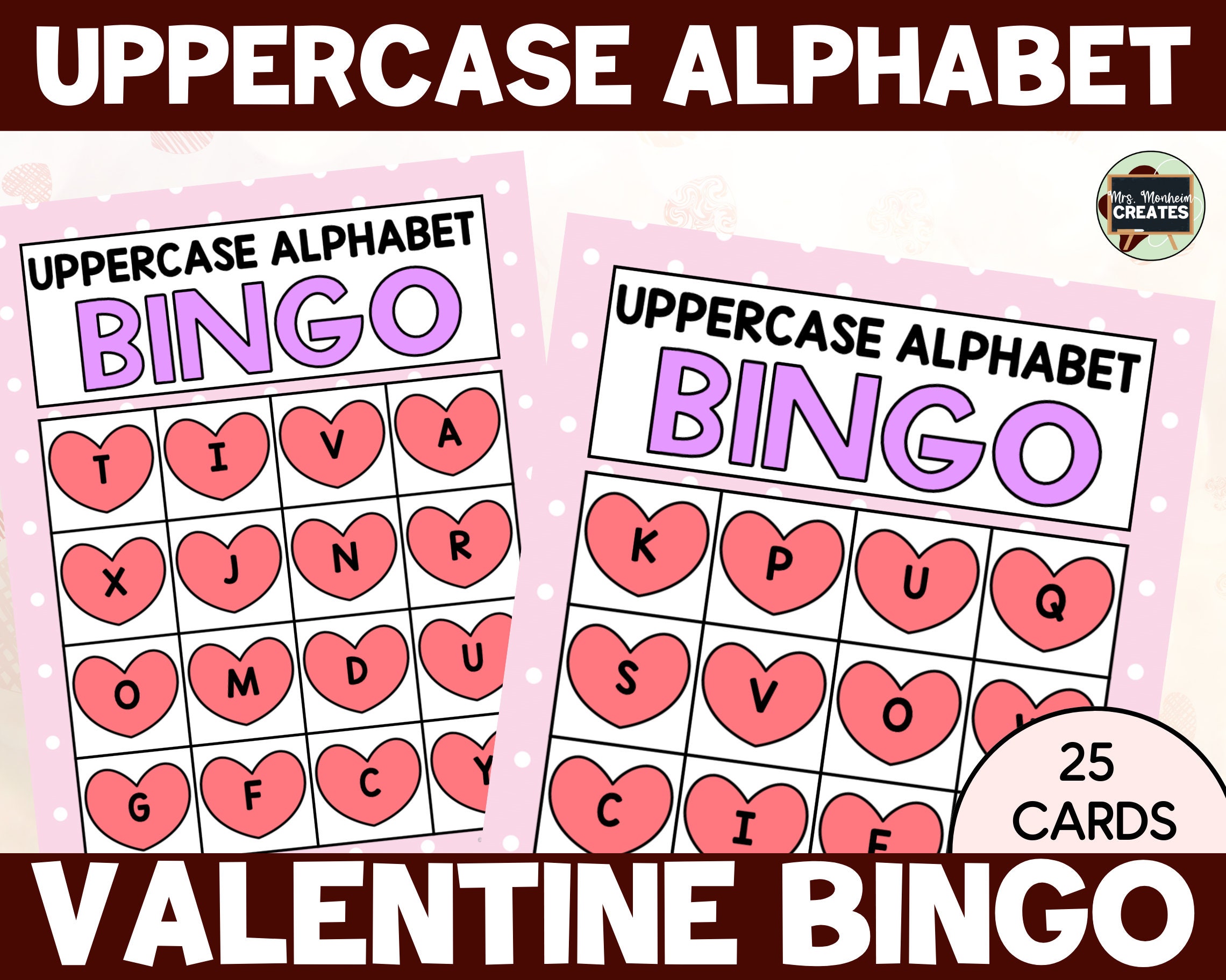 Uppercase Alphabet Bingo | Valentine Bingo | Valentine Alphabet Bingo ...