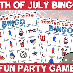 4th of July Printable Bingo Game, Independence Day Party Game ...