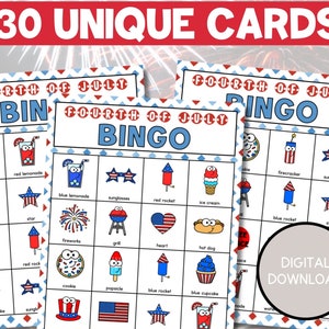 4th of July Printable Bingo Game, Independence Day Party Game ...