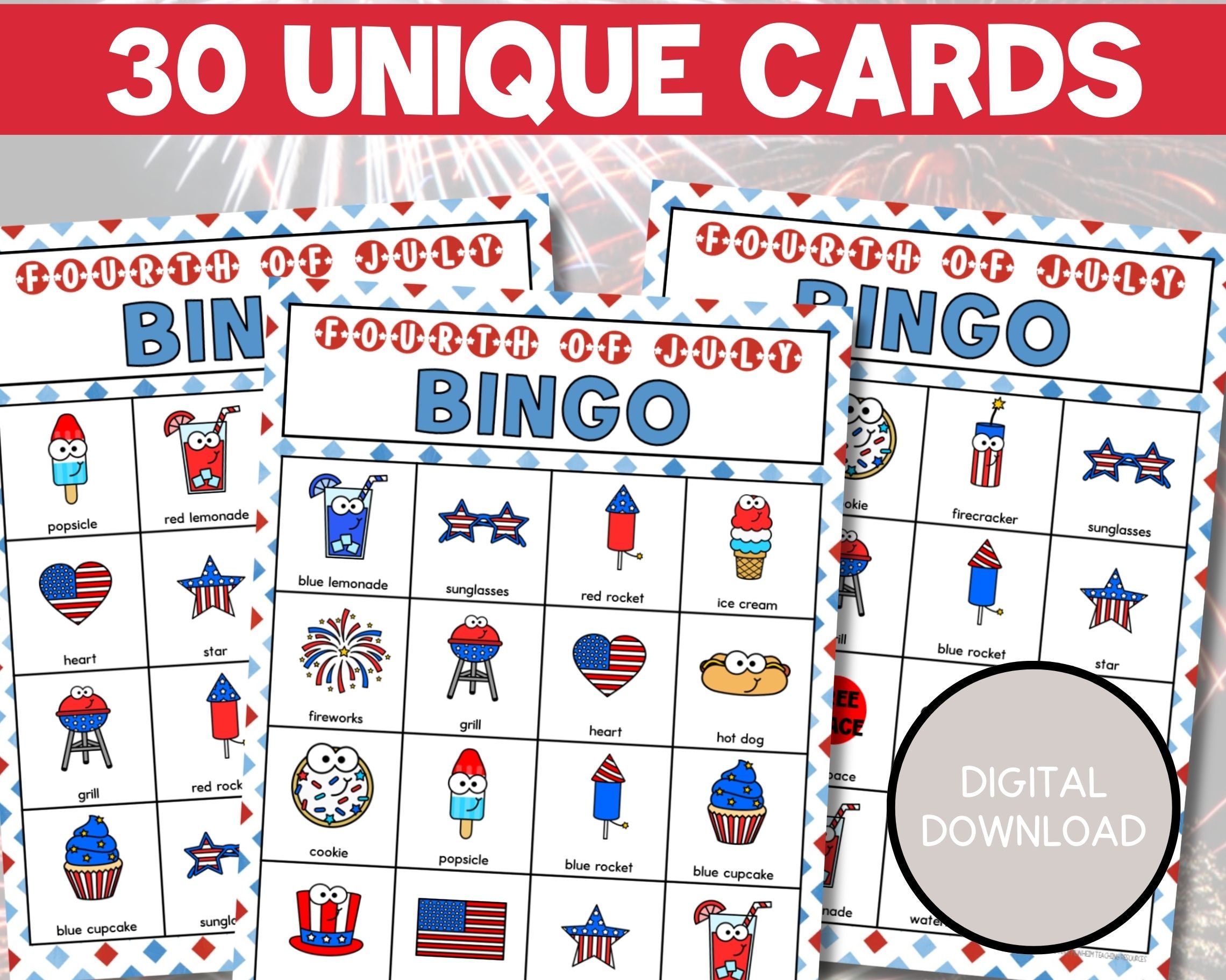 4th of July Printable Bingo Game, Independence Day Party Game ...