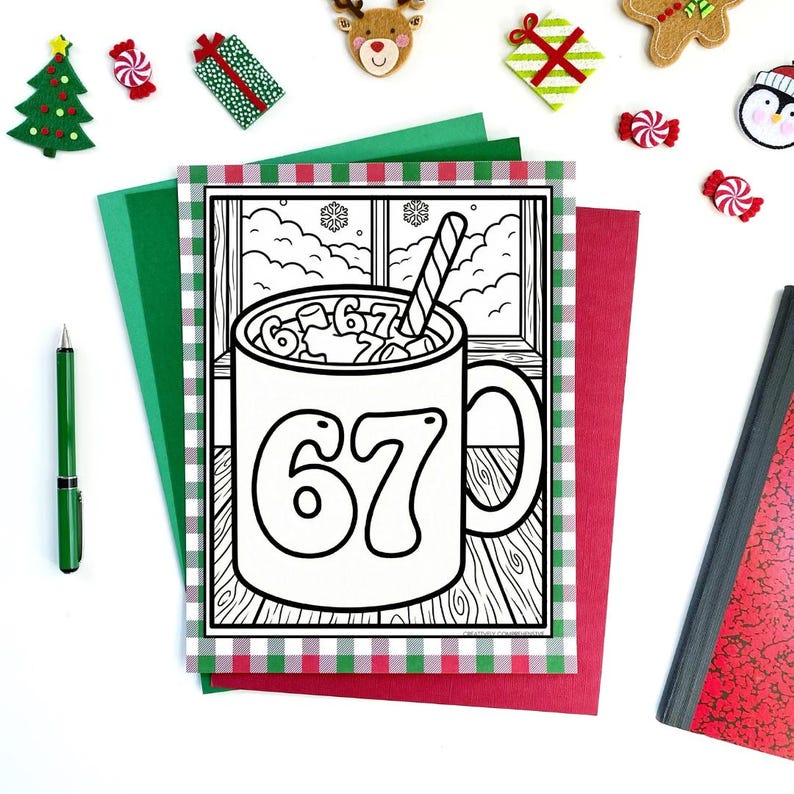 67 Christmas Coloring Page, Gen Alpha 6 7 Winter Holiday Coloring ...