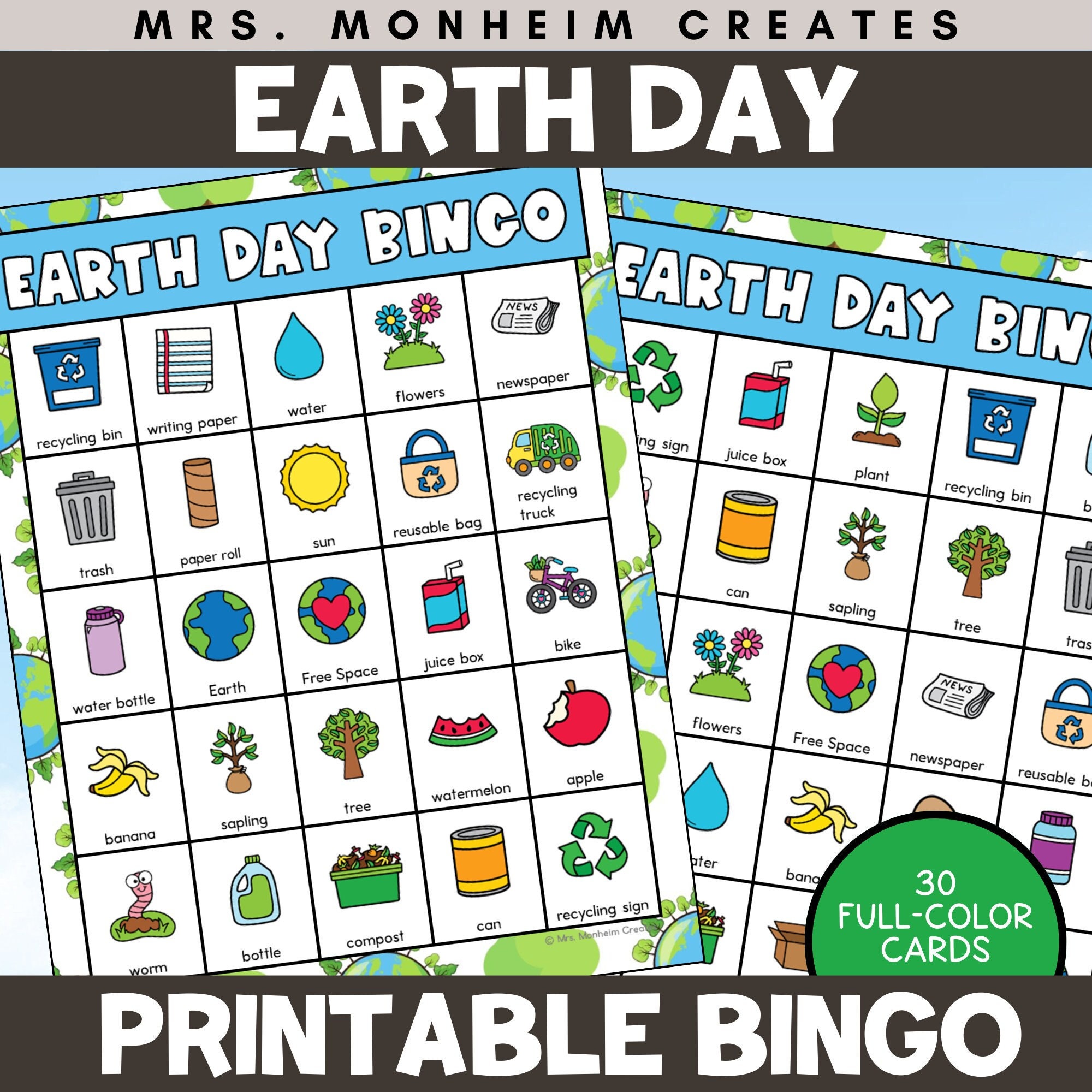 Earth Day Bingo - Fun Party Game for Kids, Families + Seniors- 30 Cards ...