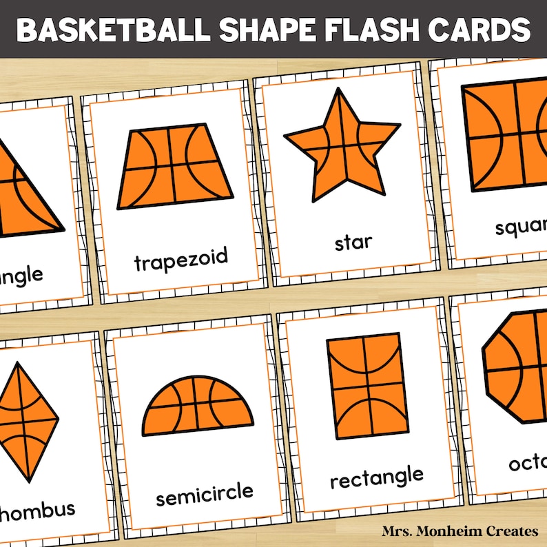 2D Geometric Shapes Flashcards, Basketball Theme, Educational Resource ...