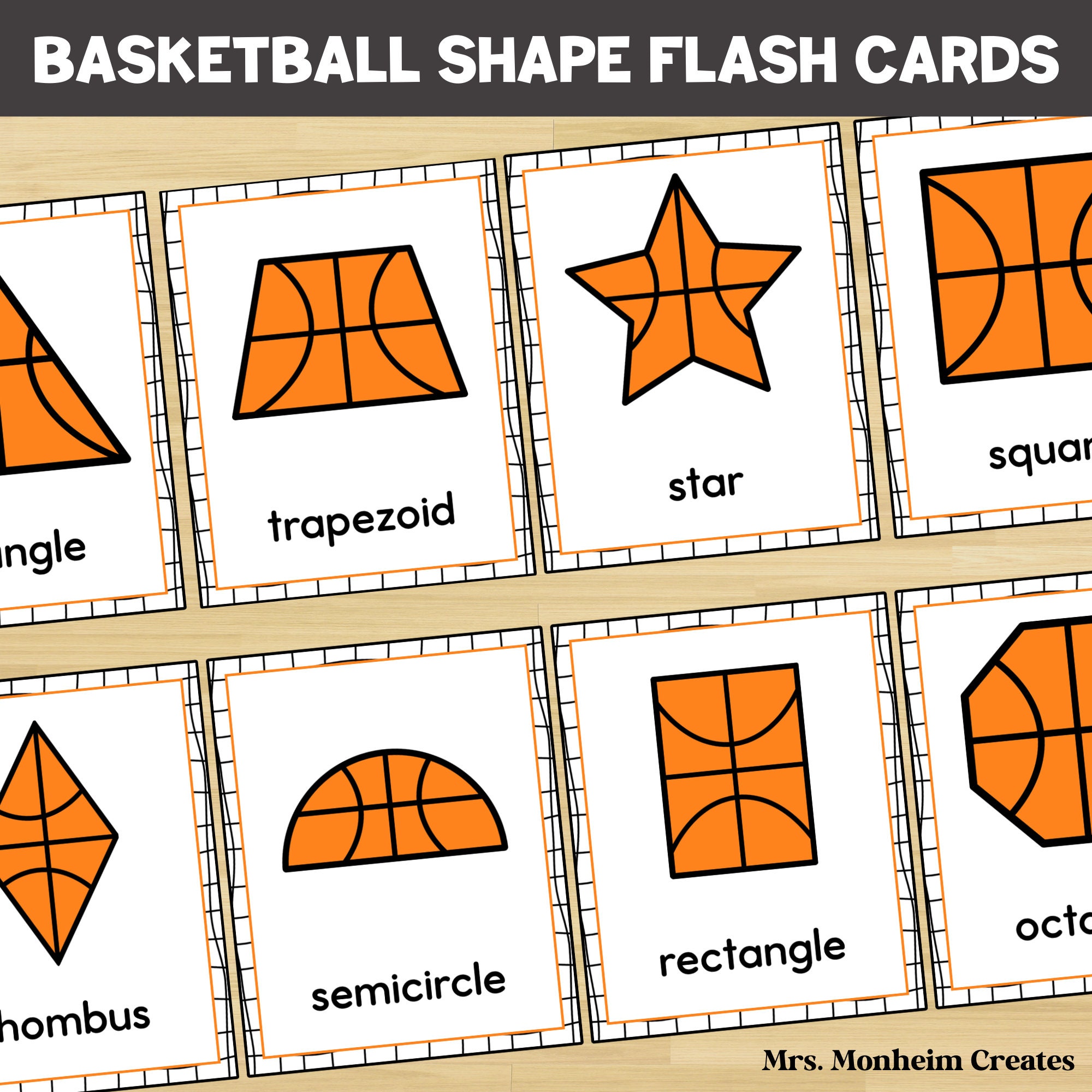 2D Geometric Shapes Flashcards, Basketball Theme, Educational Resource ...