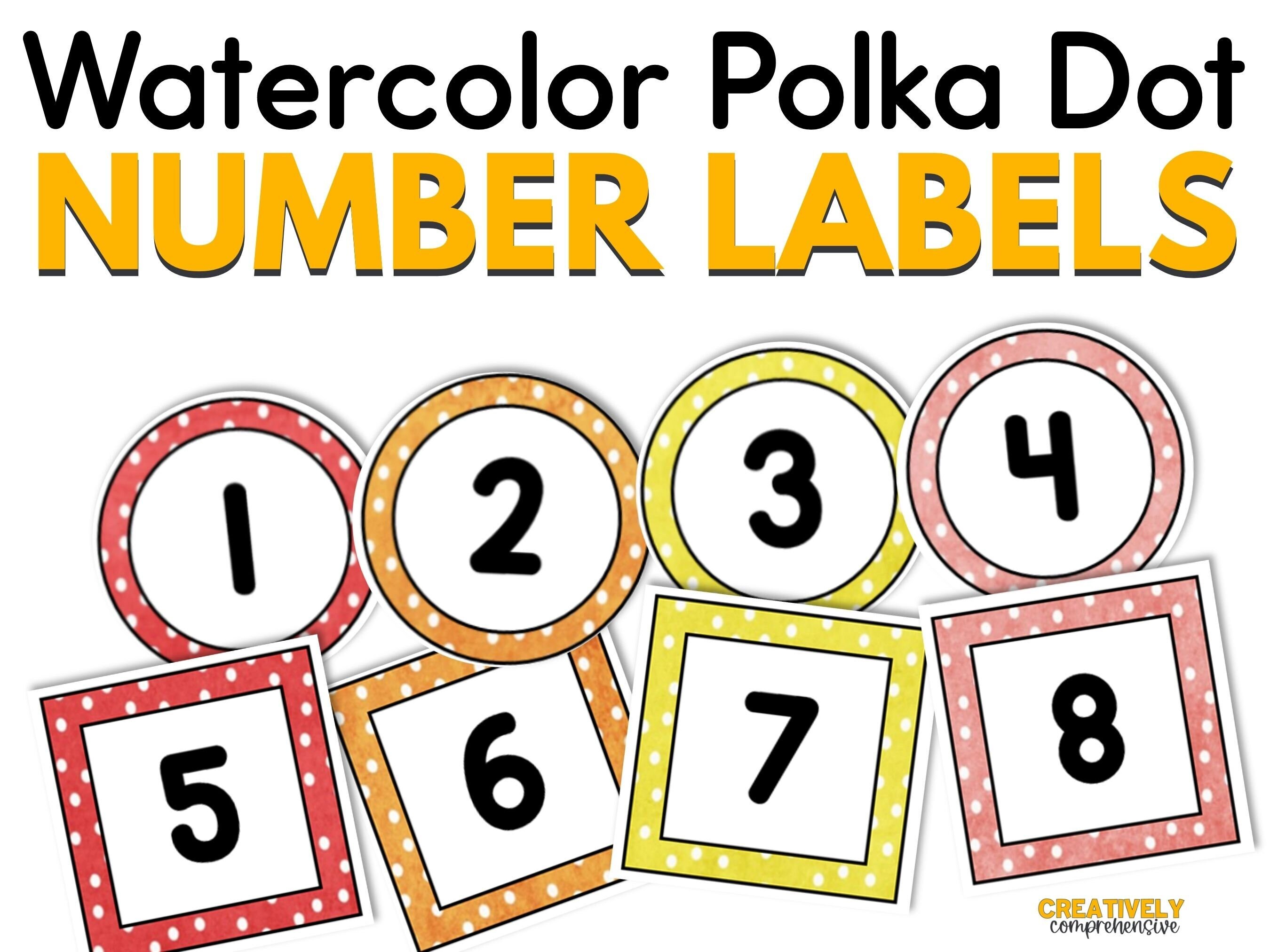 Polka Dot Rainbow Number Labels, Watercolor Classroom Decor, Class ...