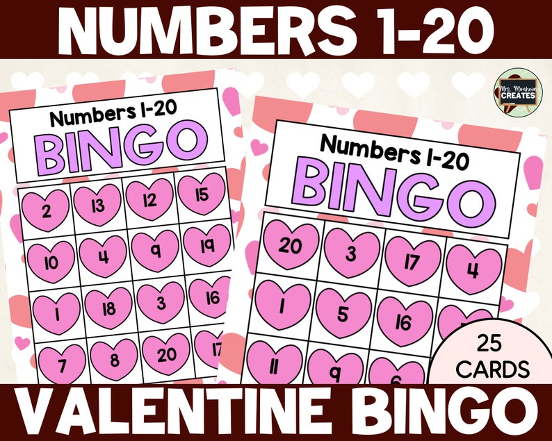 Numbers 1-20 Bingo | Number Bingo | Valentine Numbers Bingo | Math ...