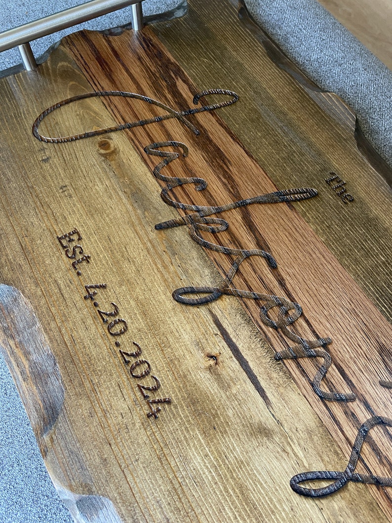 Personalized Rustic Serving Tray With Silver Handles Farmhouse Tray ...