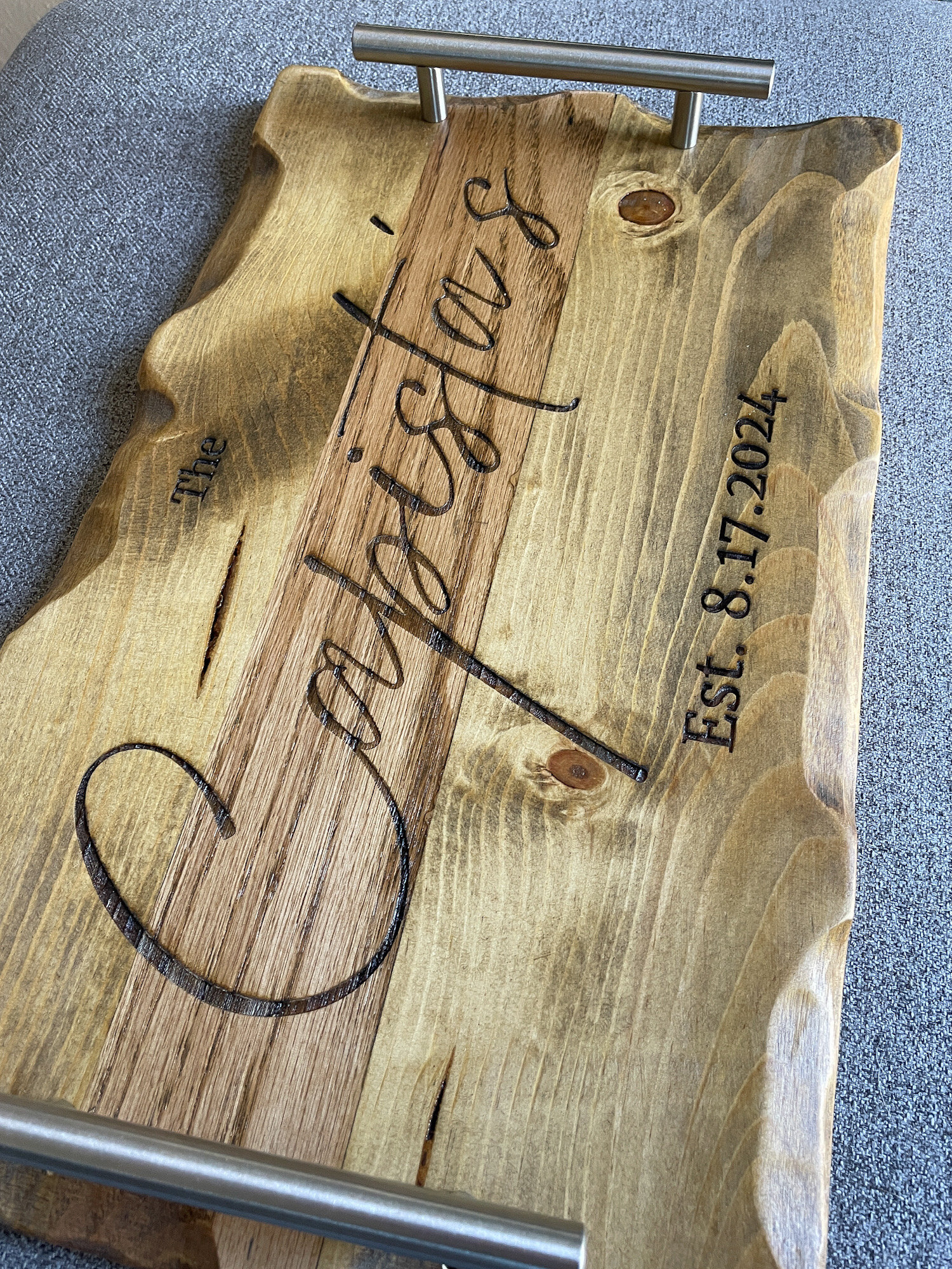 Personalized Rustic Serving Tray With Silver Handles Farmhouse Tray ...