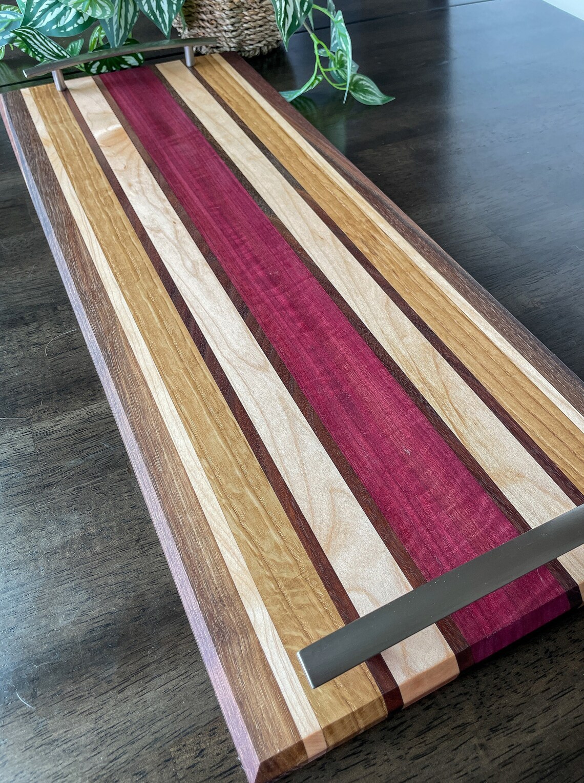 Walnut Oak Purple Heart Serving Tray With Handles Serving Board Modern ...