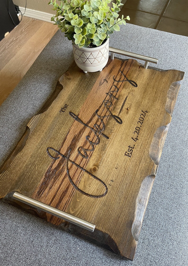 Personalized Rustic Serving Tray With Silver Handles Farmhouse Tray ...
