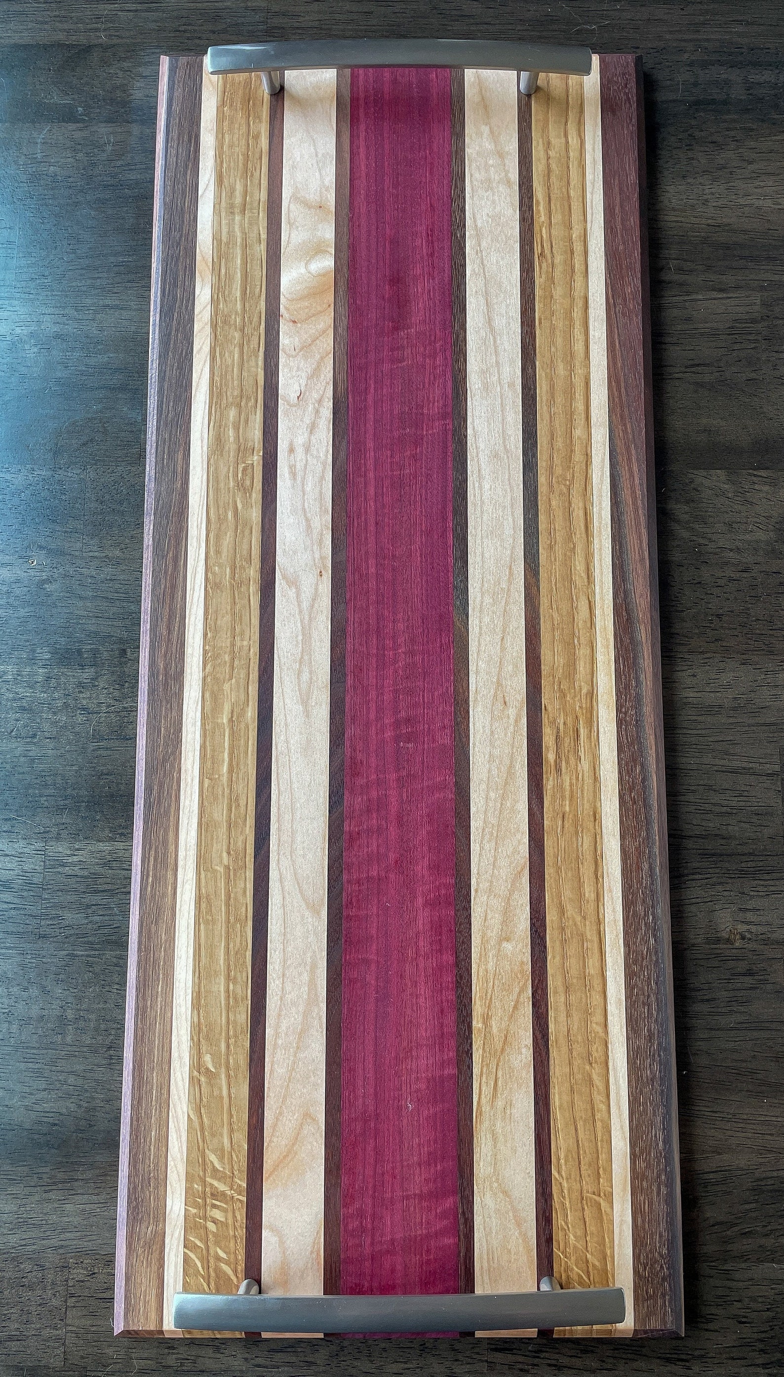 Walnut Oak Purple Heart Serving Tray With Handles Serving Board Modern ...