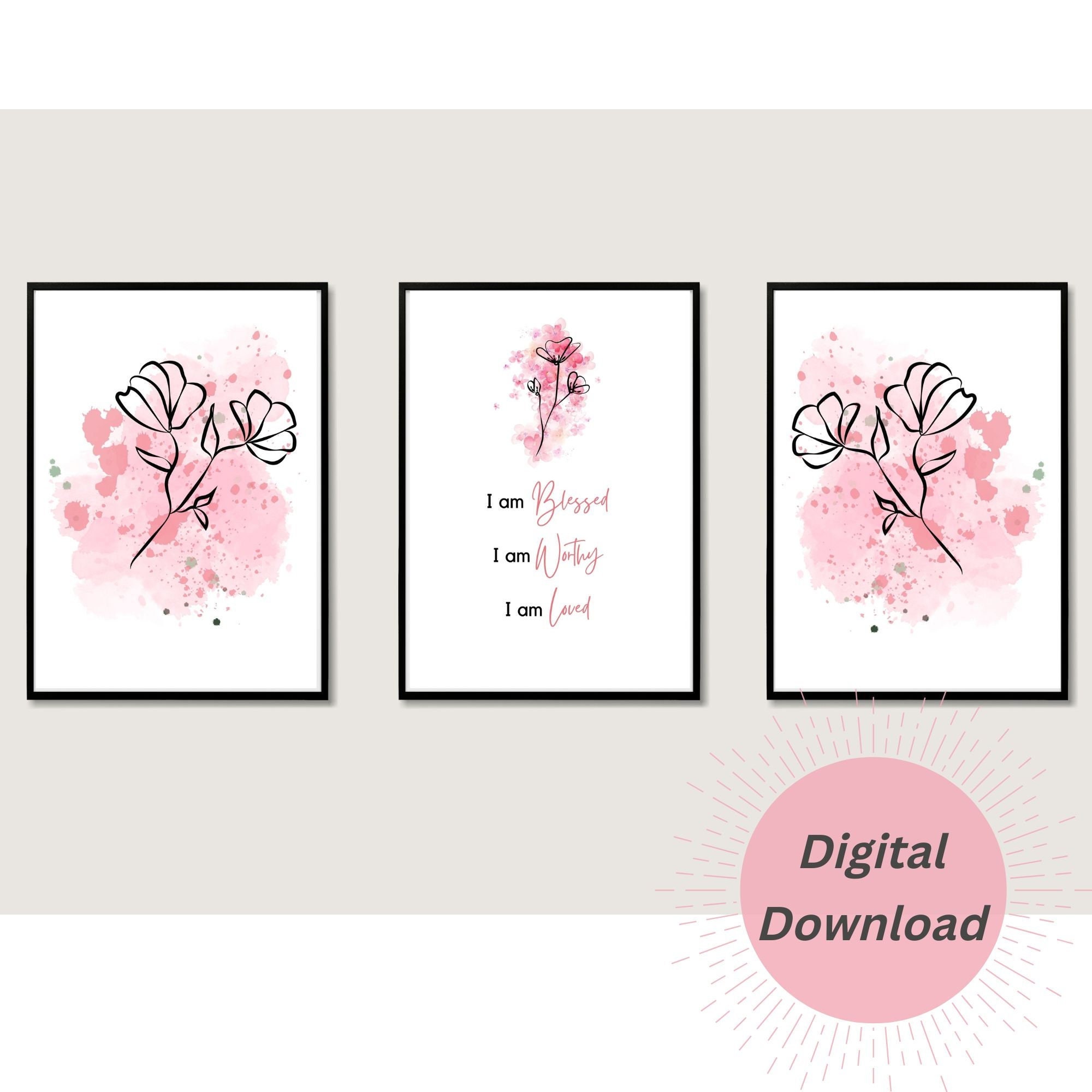 Printable Positive Affirmation Wall Art Set of 3 | I Am Blessed I Am ...