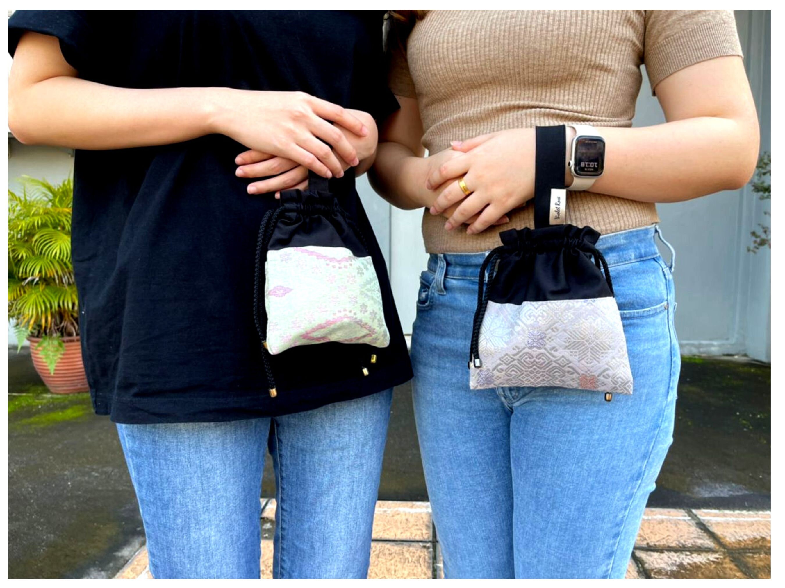 Batik Songket Hand Pouch Bag Black/mint Green Color With Pink Tenun - Etsy