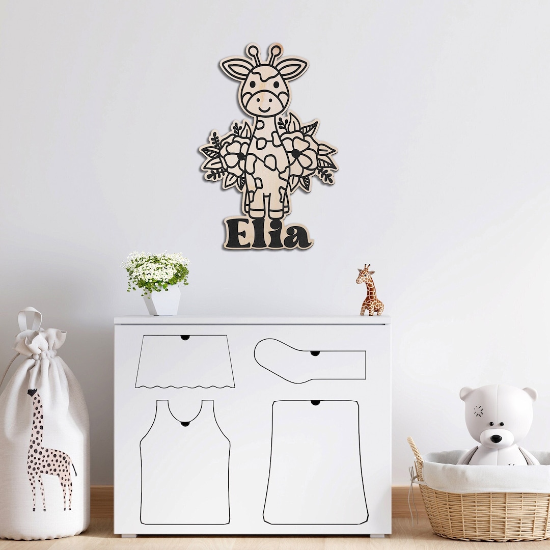 Custom Giraffe Name Plate Flower Pattern Giraffe Nursery Name Sign Baby ...