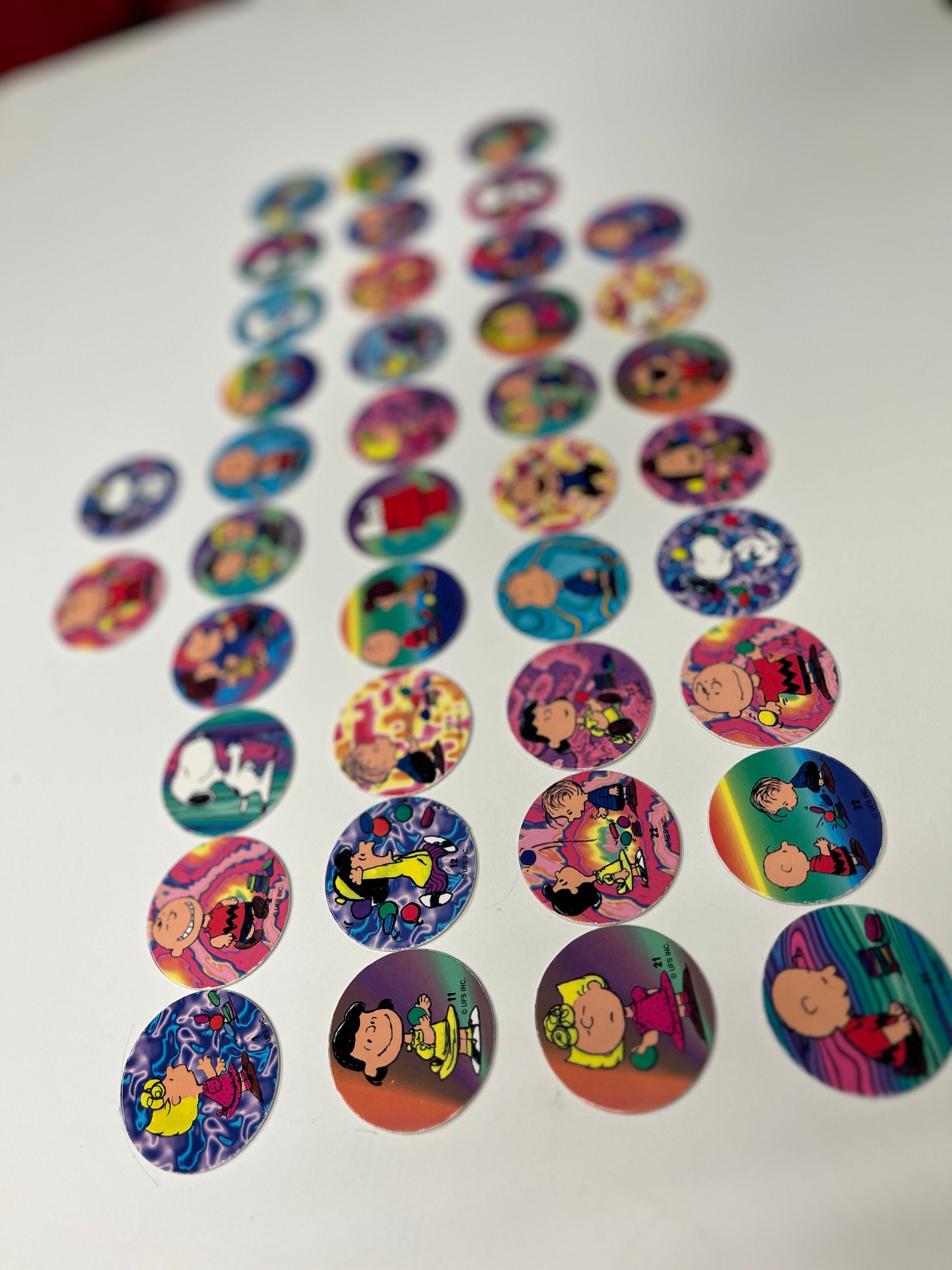 Complete Set (38) 90s Peanuts Pogs Milk Caps Charlie Brown Snoopy Lucy ...