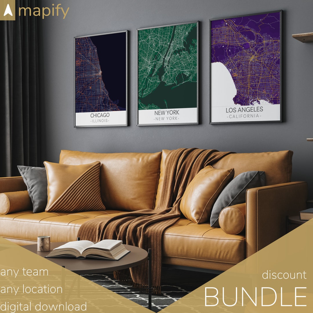 3 Map Bundle: Custom Sports Team Map Prints of Any Team, Bundle ...