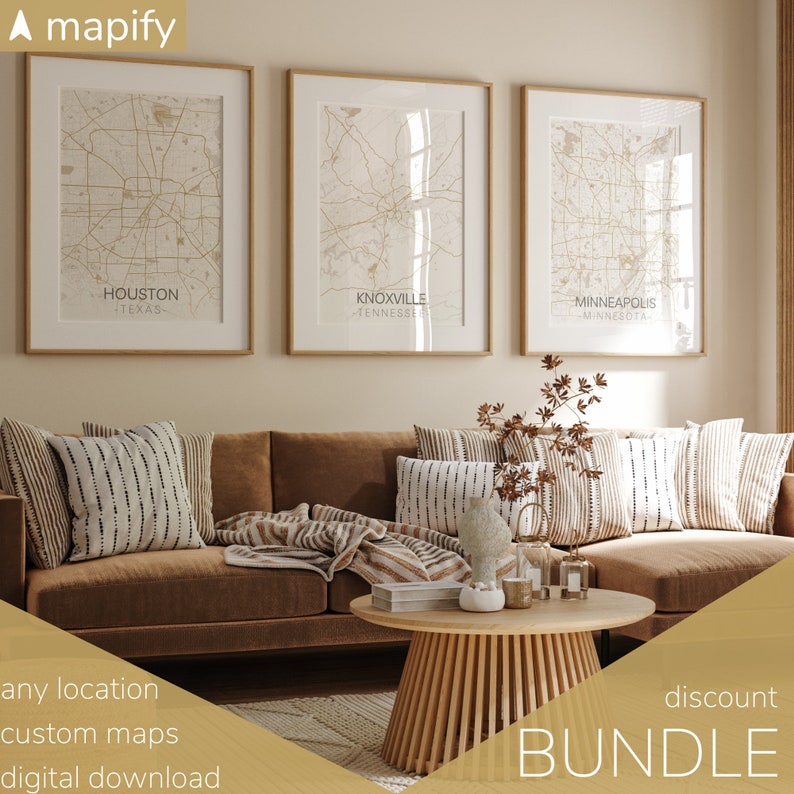 3 Map Bundle: Custom Map Prints of Any Location Bundle - Etsy