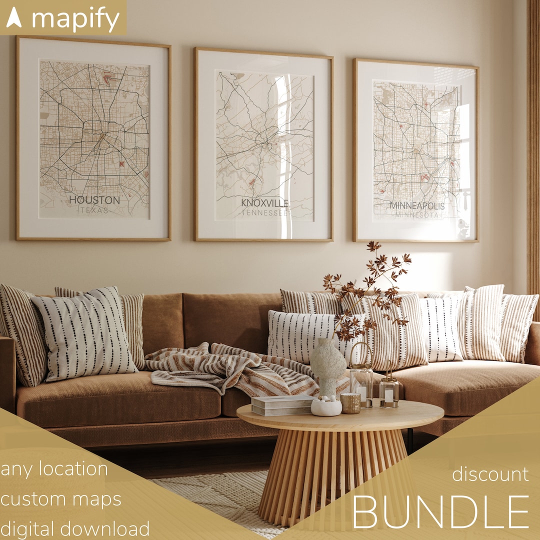 3 Map Bundle: Custom Map Prints of Any Location, Bundle Discount ...
