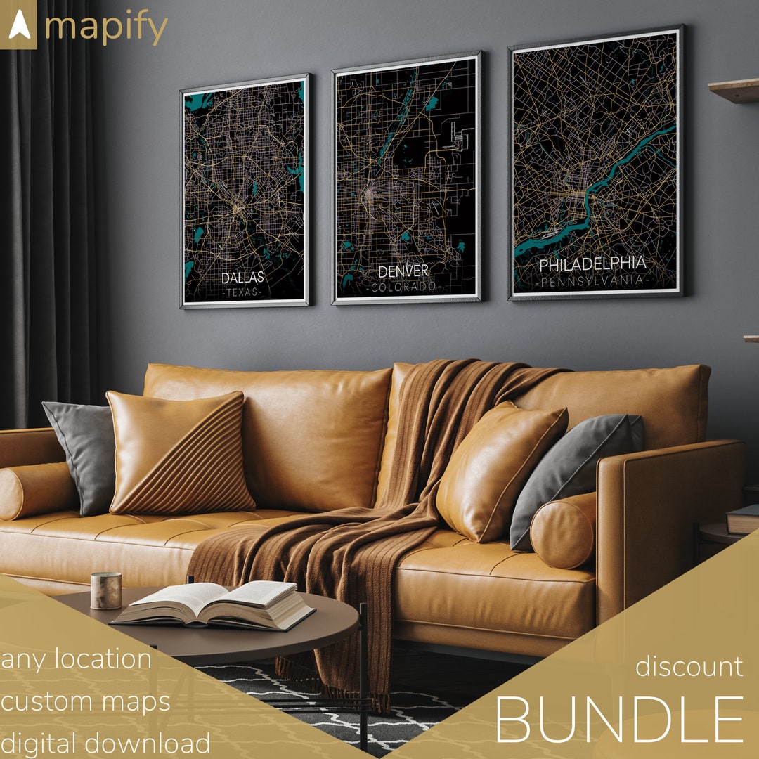 3 Map Bundle: Custom Map Prints of Any Location, Bundle Discount ...