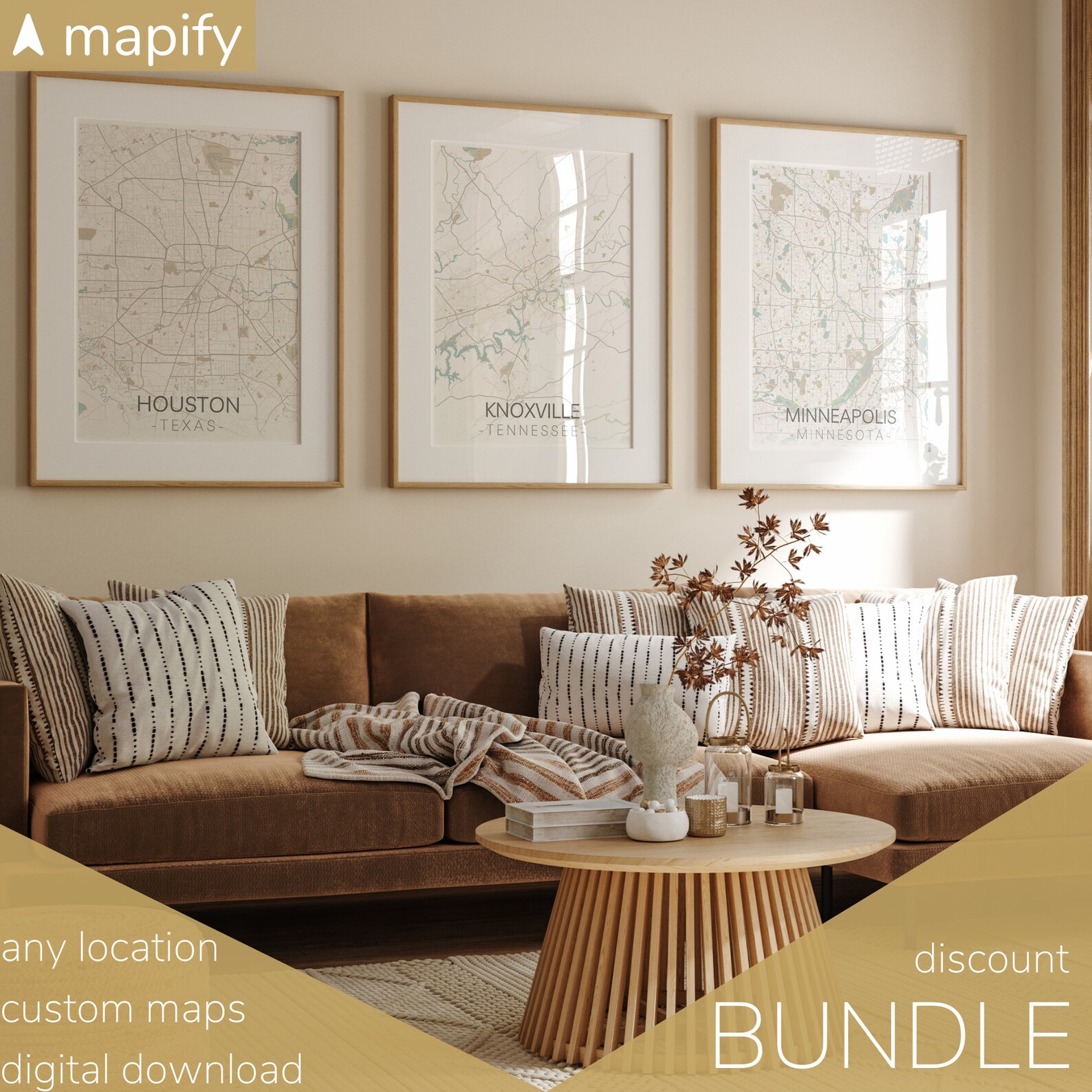 3 Map Bundle: Custom Map Prints of Any Location, Bundle Discount ...