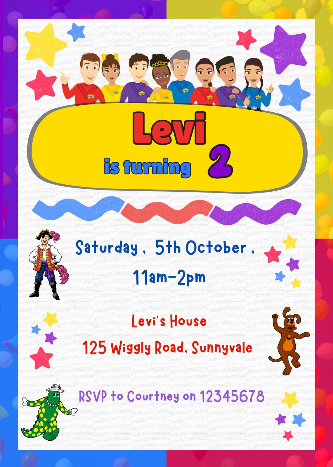 The Wiggles Birthday Invitation, Digital, Printable, Wiggles, Editable ...