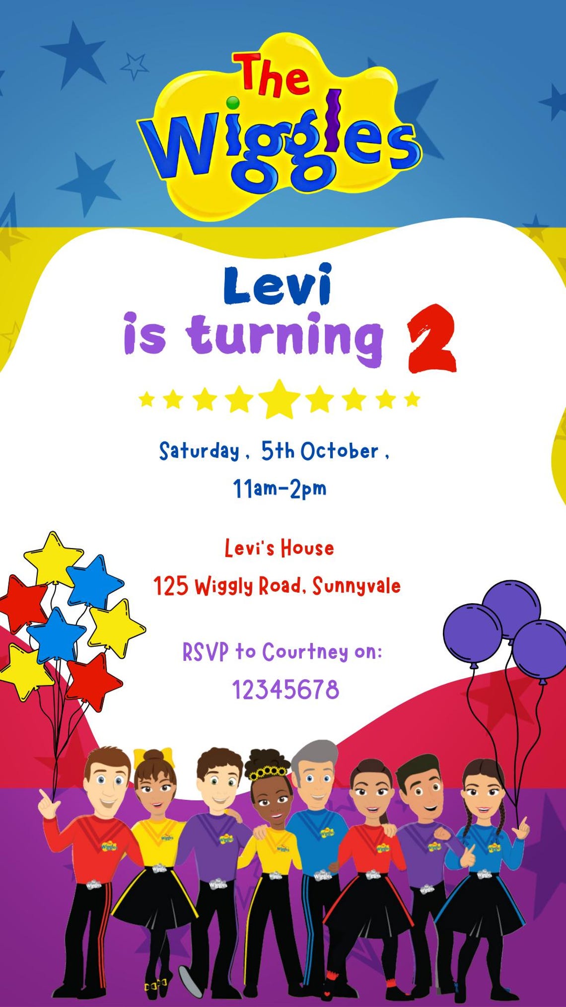 The Wiggles Birthday Invitation, Digital, Printable, Wiggles, Editable ...