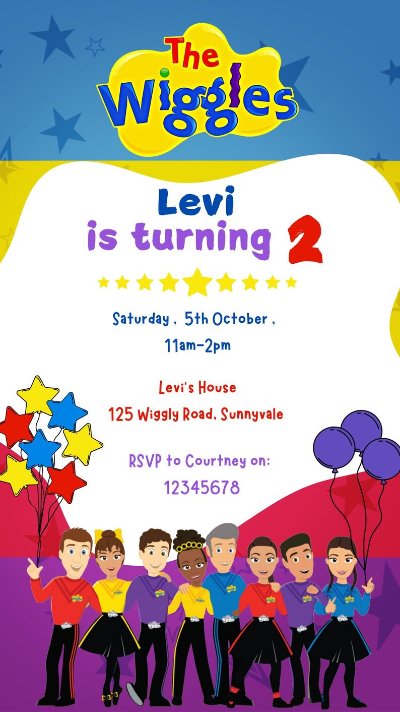 The Wiggles Birthday Invitation, Digital, Printable, Wiggles, Editable ...