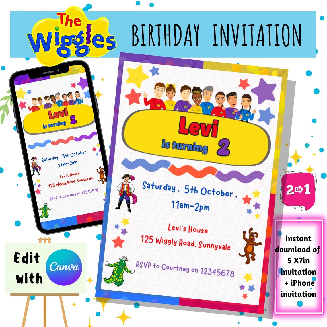 The Wiggles Birthday Invitation, Digital, Printable, Wiggles, Editable ...