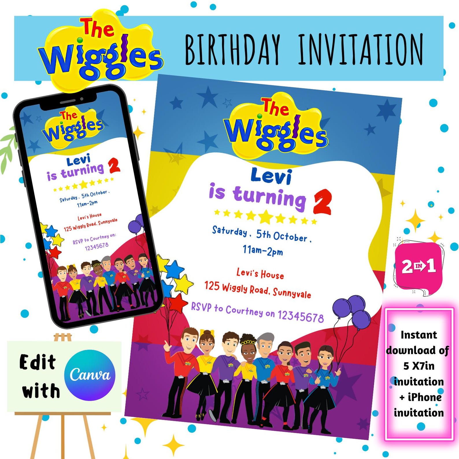 The Wiggles Birthday Invitation, Digital, Printable, Wiggles, Editable ...