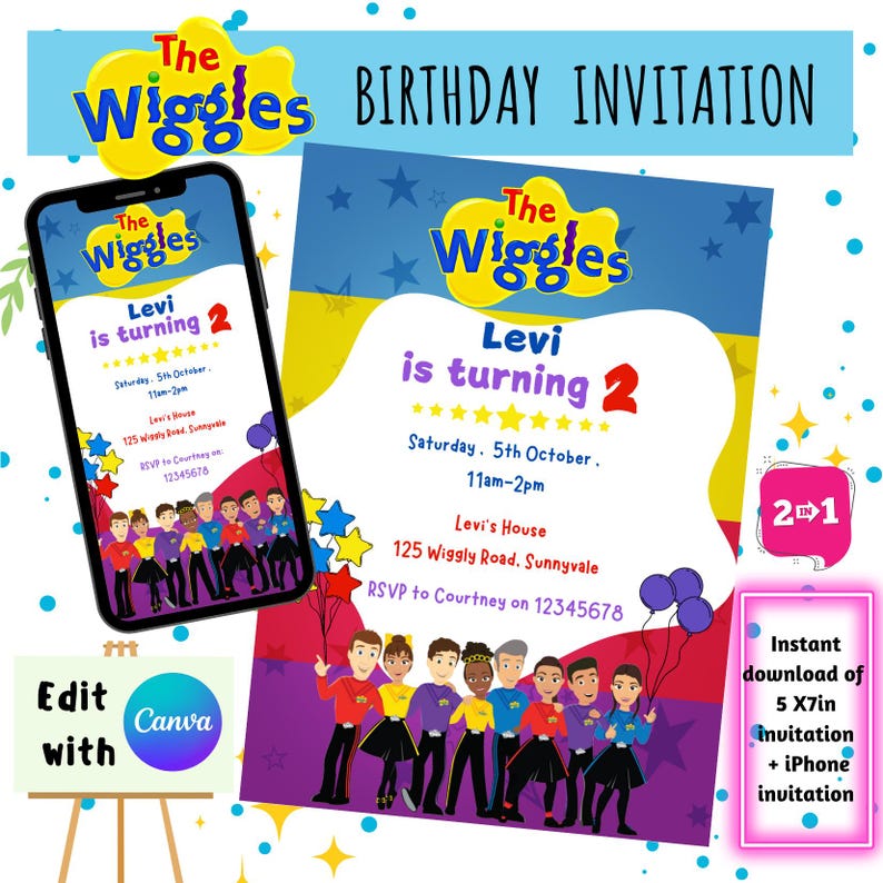 The Wiggles Birthday Invitation, Digital, Printable, Wiggles, Editable ...