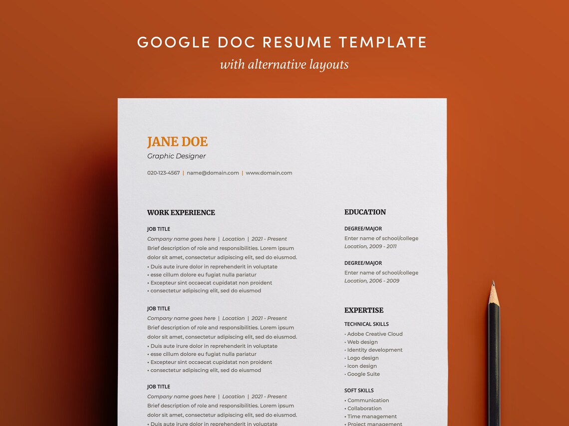 Google Doc Resume Template Executive Professional Modern Etsy