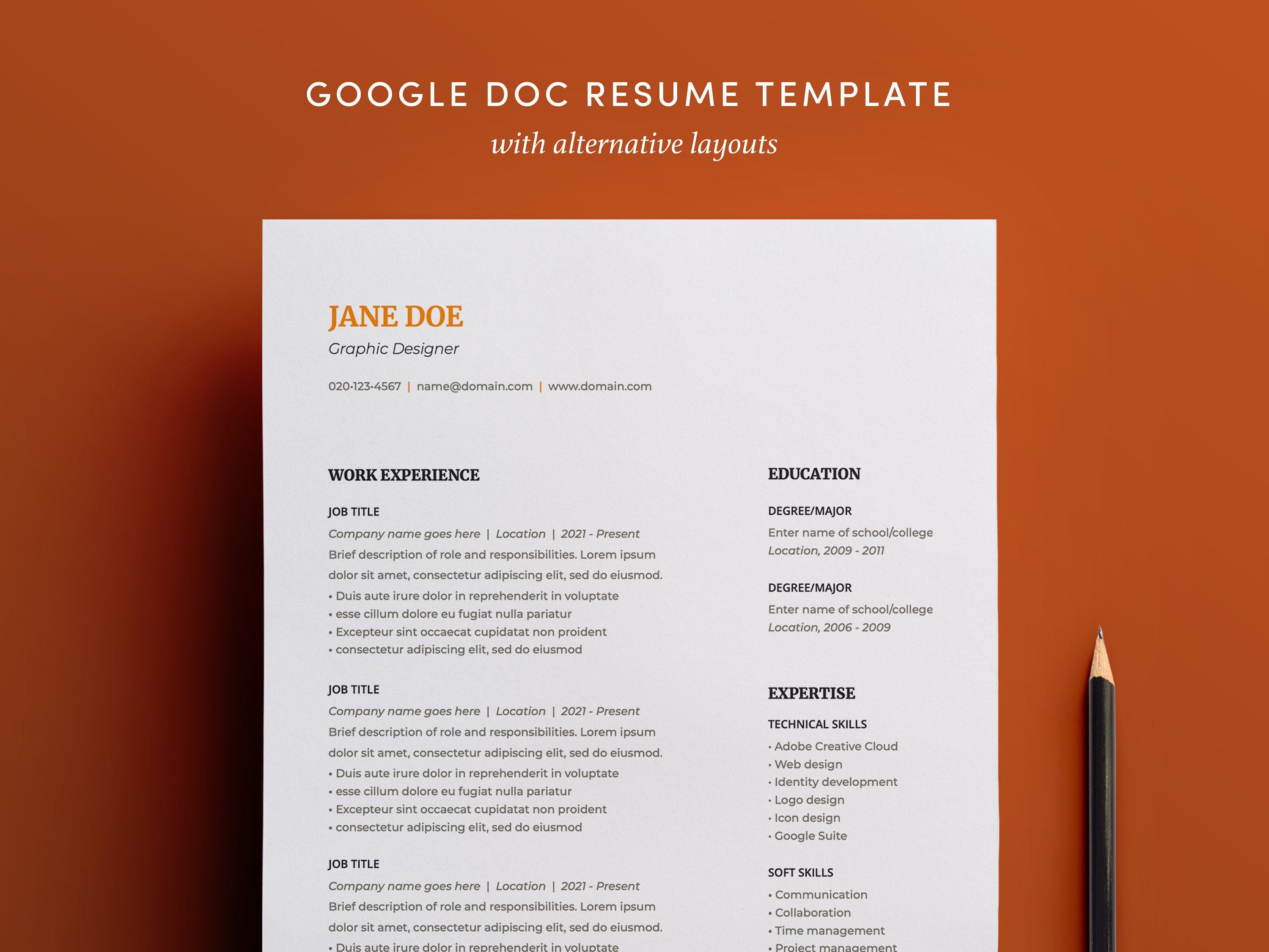 Google Doc Resume Template | Executive, Professional & Modern Resume ...