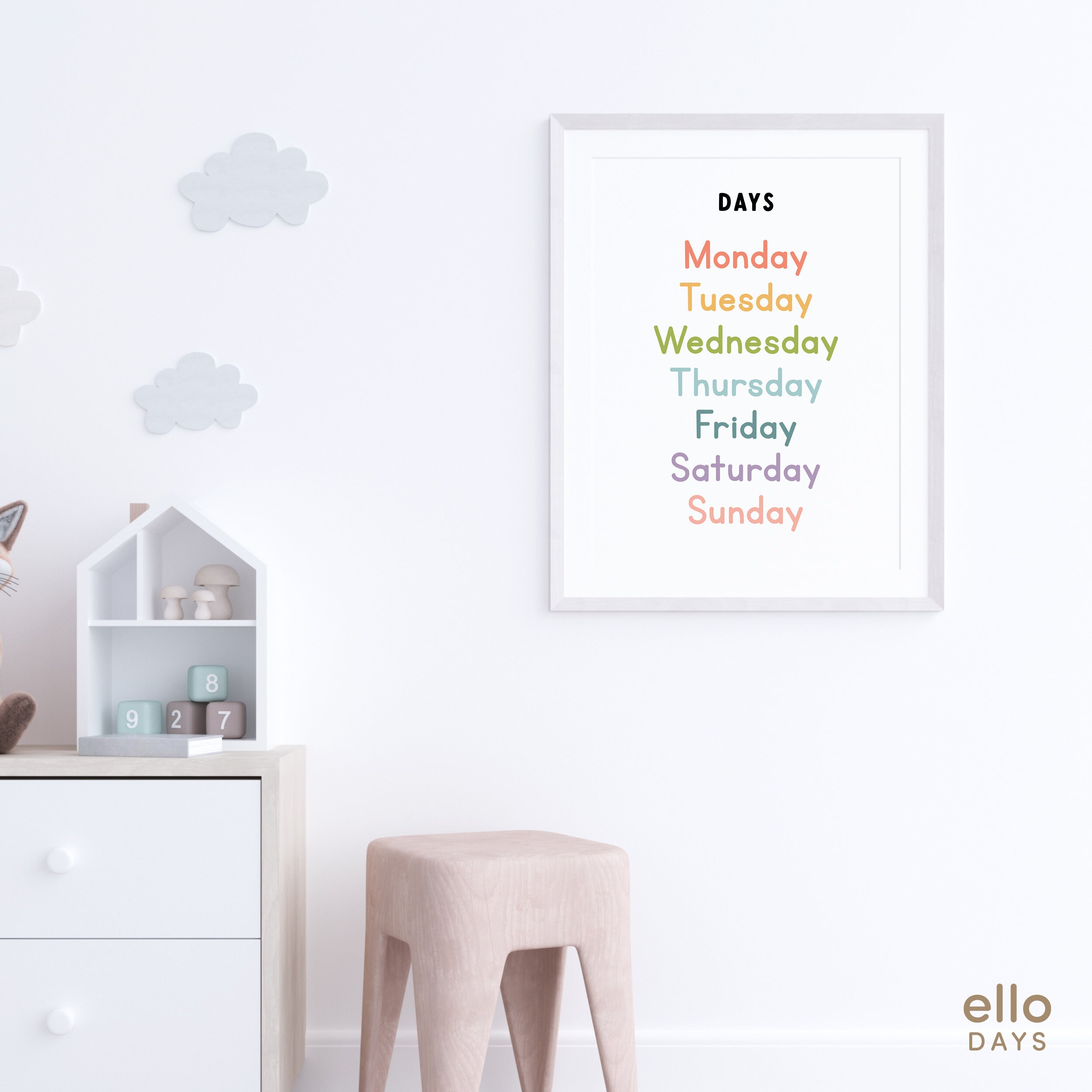 Days of the Week Educational Poster, Classroom Days Wall Print, Toddler ...