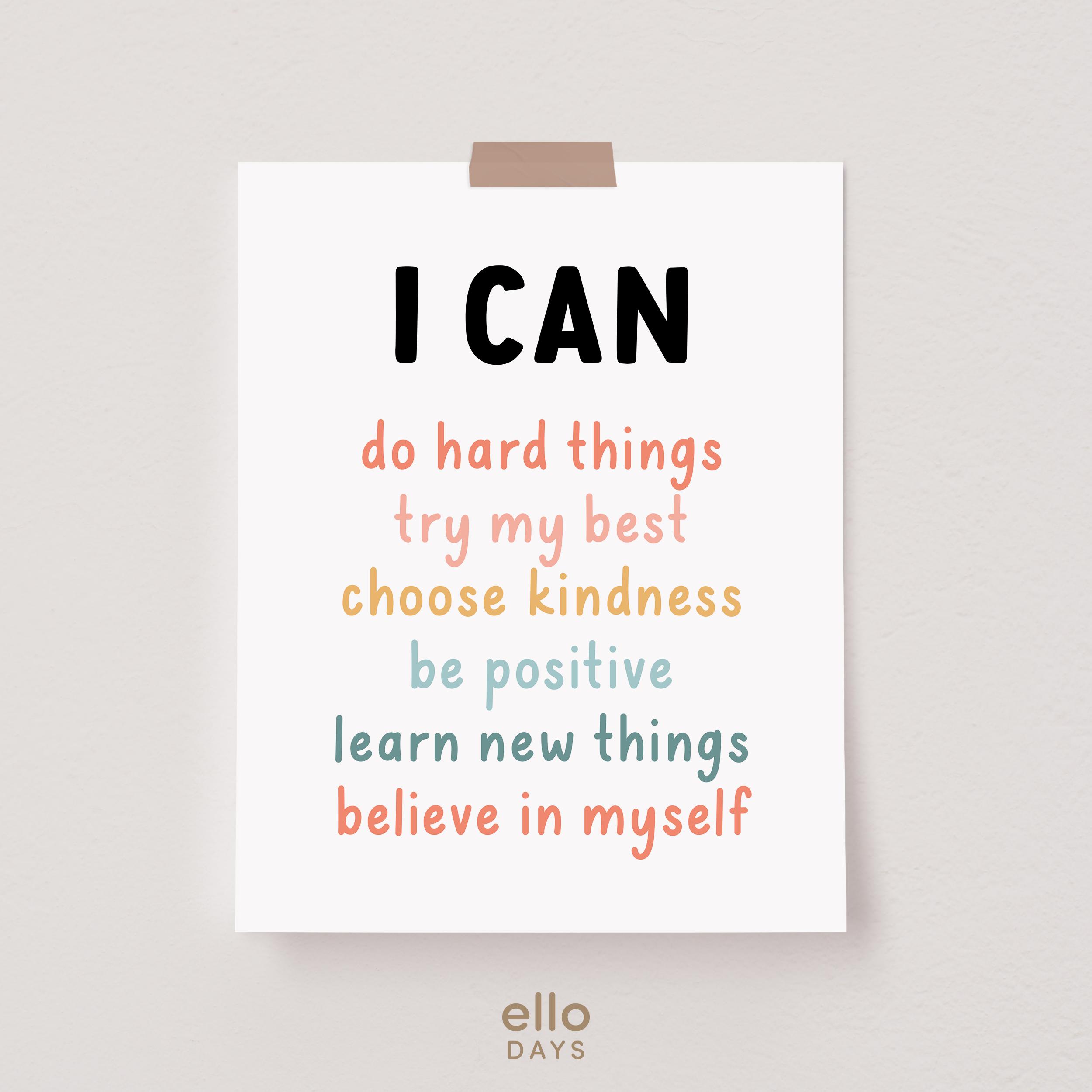Words of Affirmations Poster, I Can Do Hard Things, Positive ...