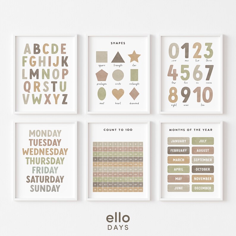 Neutral Educational Posters Set of 6, Boho Classroom Learning Decor ...