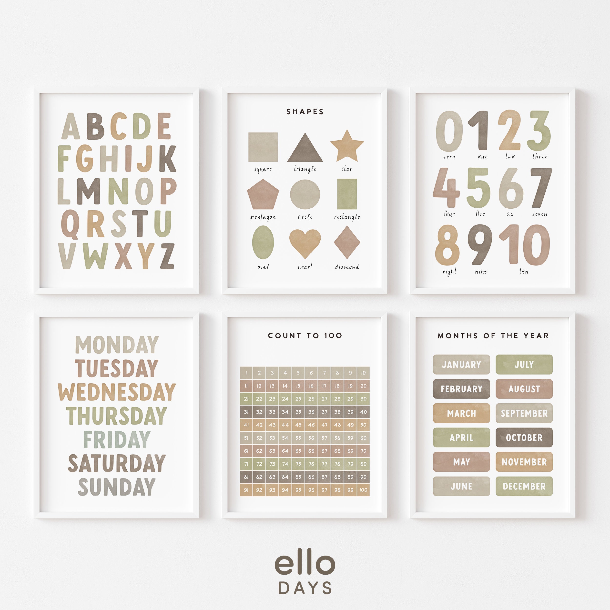 Neutral Educational Posters Set of 6, Boho Classroom Learning Decor ...