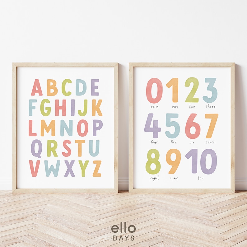 Alphabet Numbers 1-10 Printable Wall Art Bundle Rainbow - Etsy