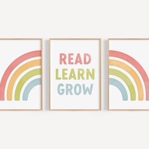 Split Rainbow & Read Learn Grow Printable Wall Art Poster Bundle ...