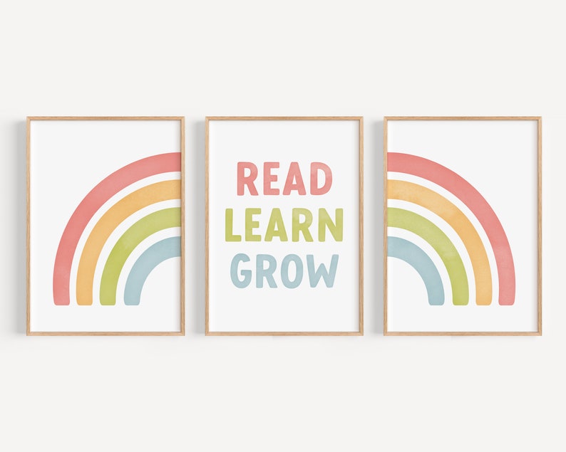Split Rainbow & Read Learn Grow Printable Wall Art Poster Bundle ...