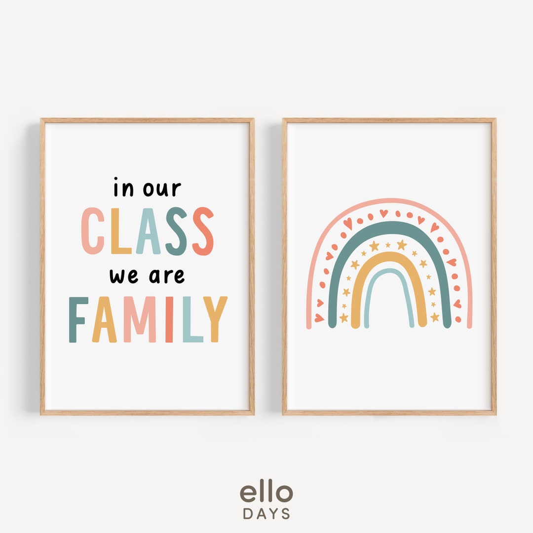 In Our Class We Are Family Rainbow Wall Print Bundle, Muted Colors ...