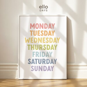 Rainbow Days of the Week Printable Wall Art Poster | Educational Poster ...
