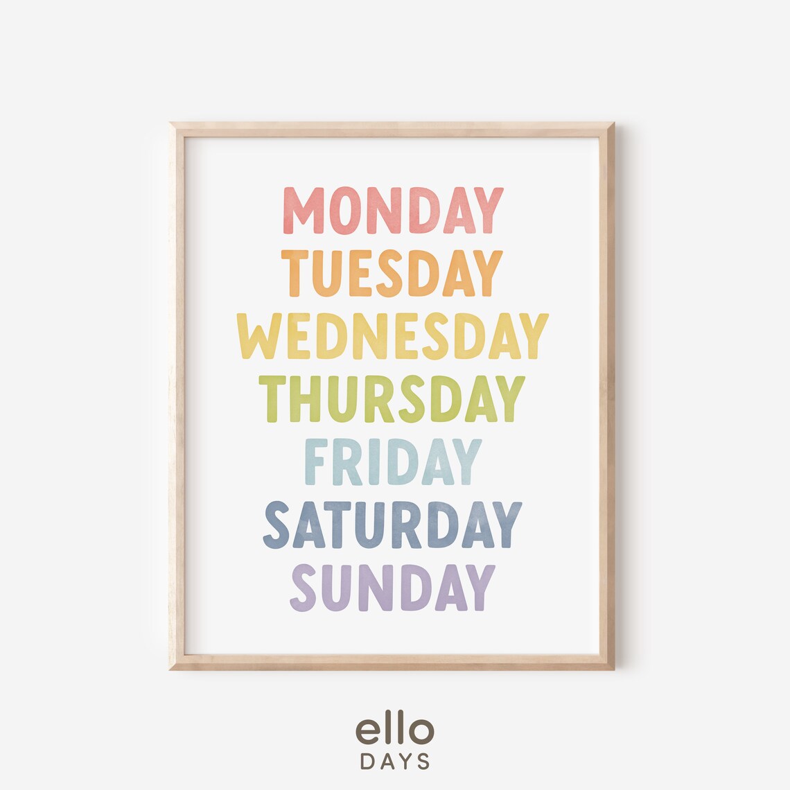 Rainbow Days of the Week Printable Wall Art Poster Educational Poster ...