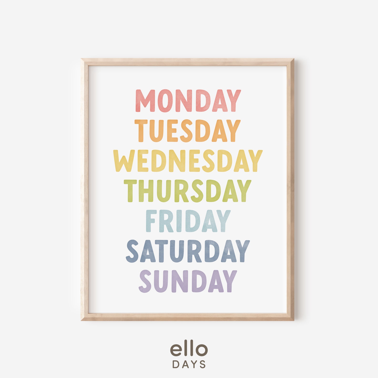 Rainbow Days of the Week Printable Wall Art Poster Educational Poster ...
