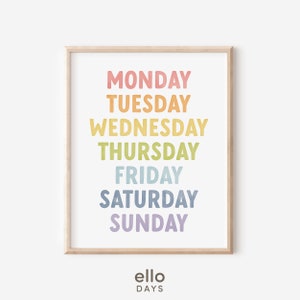 Rainbow Days of the Week Printable Wall Art Poster | Educational Poster ...