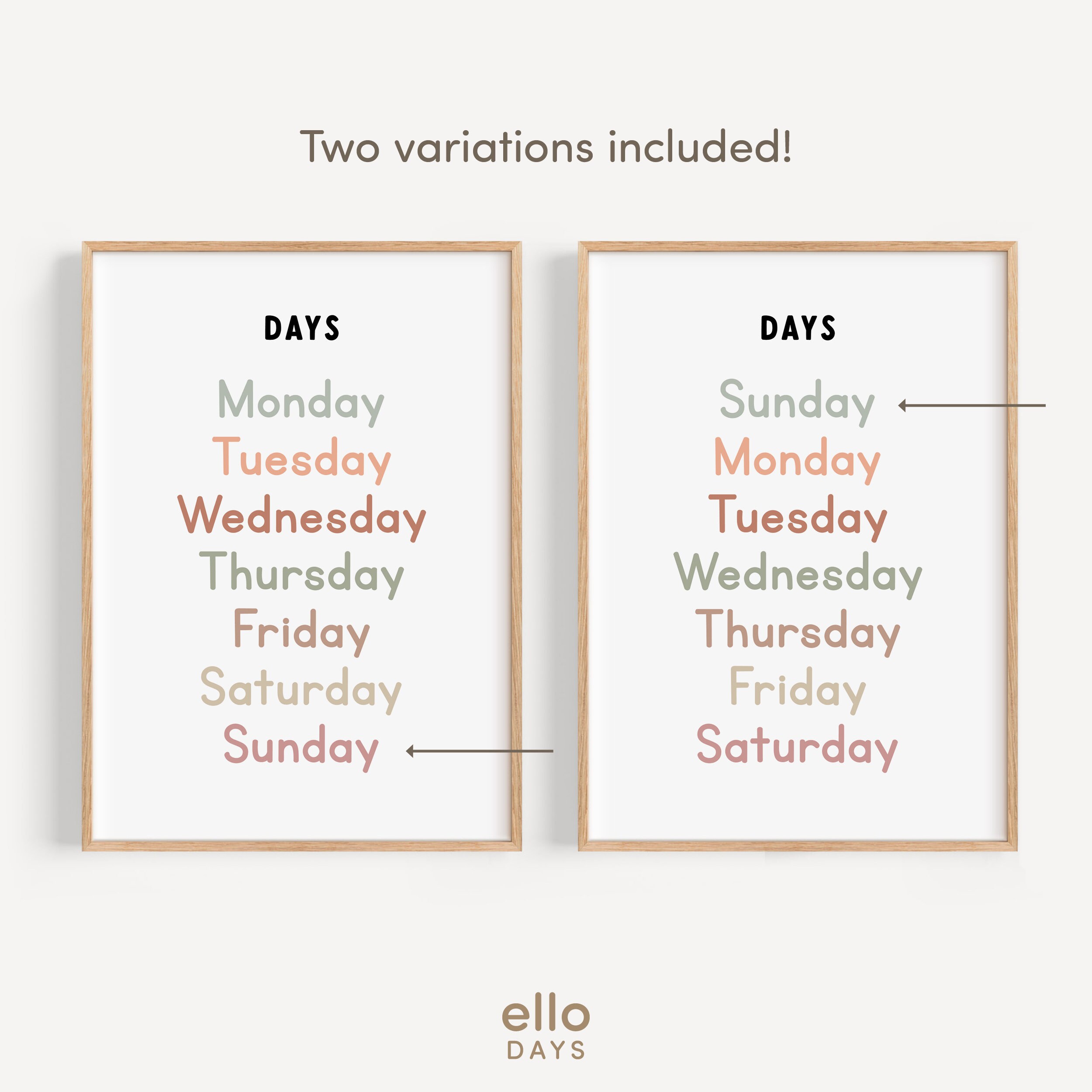 Neutral Days of the Week Educational Poster, Classroom Calendar Days ...